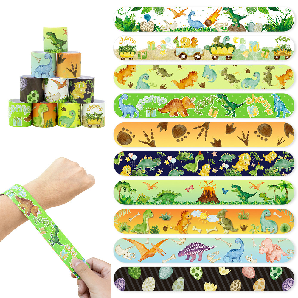 10pcs T Rex Comet Volcano Slap Bracelet Wrist Band for Kids Dinosaur ...