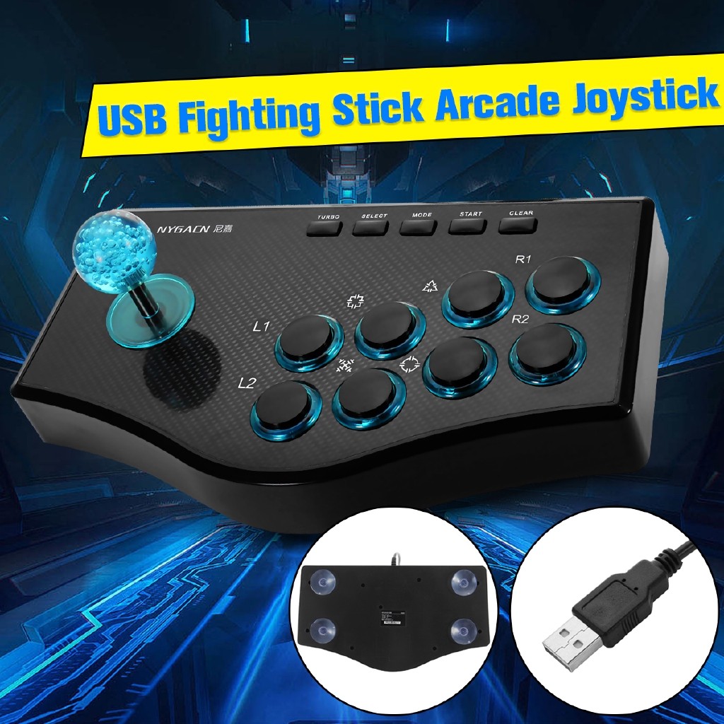 Black Game Usb Rocker Controller Arcade Joystick Gamepad Fighting Stick For Android Plug And Play