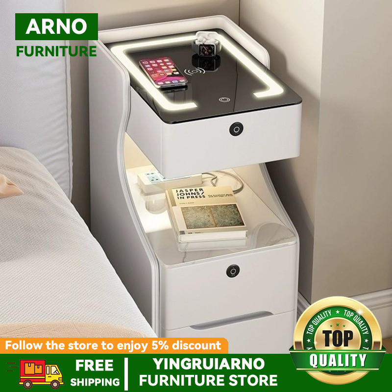 Smart Wireless Charging Bedside Table With LED Light And Large Capacity ...