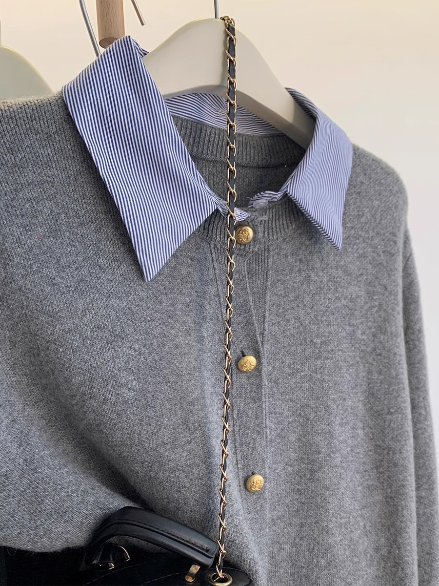 SUXI French Retro Autumn New Patchwork Long Sleeve Knitted Sweater ...