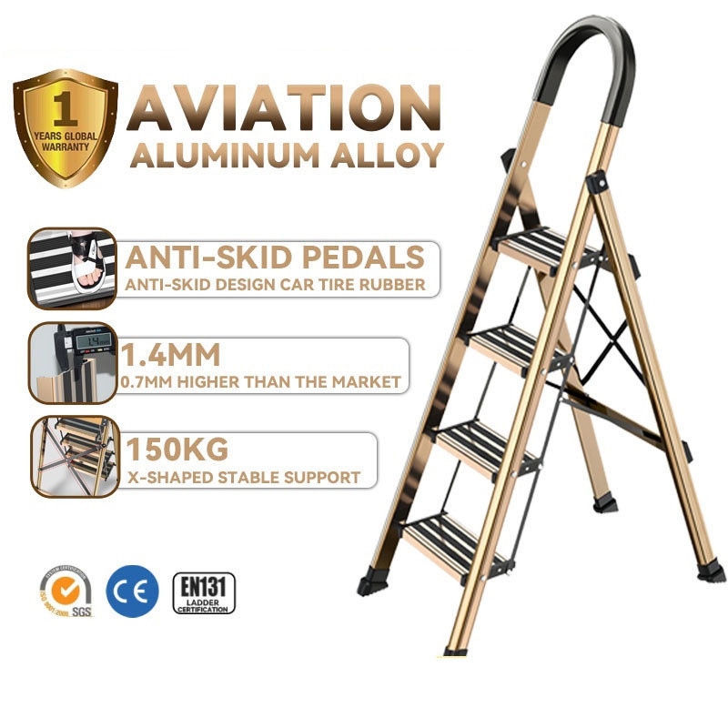 【Aluminum Alloy Ladder】Step Folding Thickened Household Herringbone ...