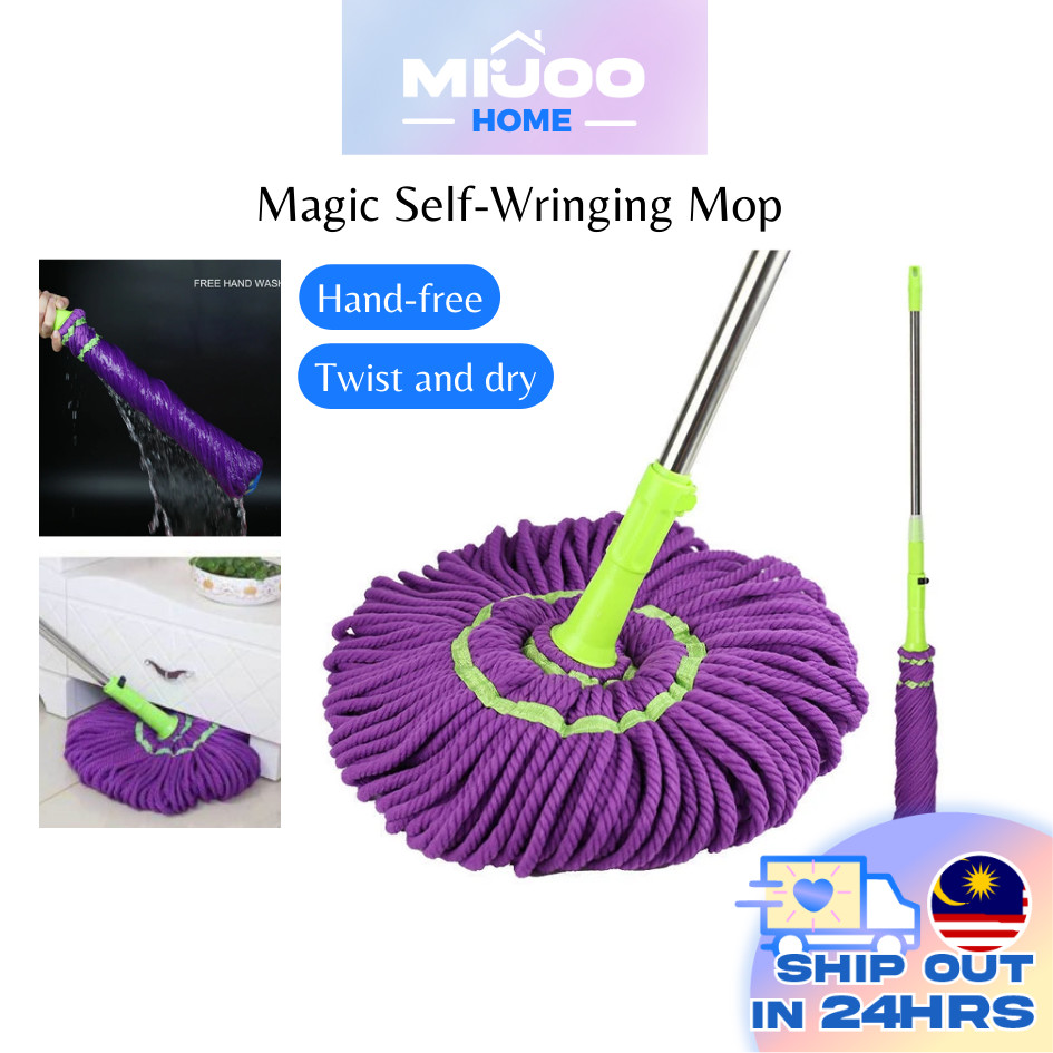 Self Wringing Lazy Mop Twist and Dry Hands Free Auto Squeeze Microfiber ...