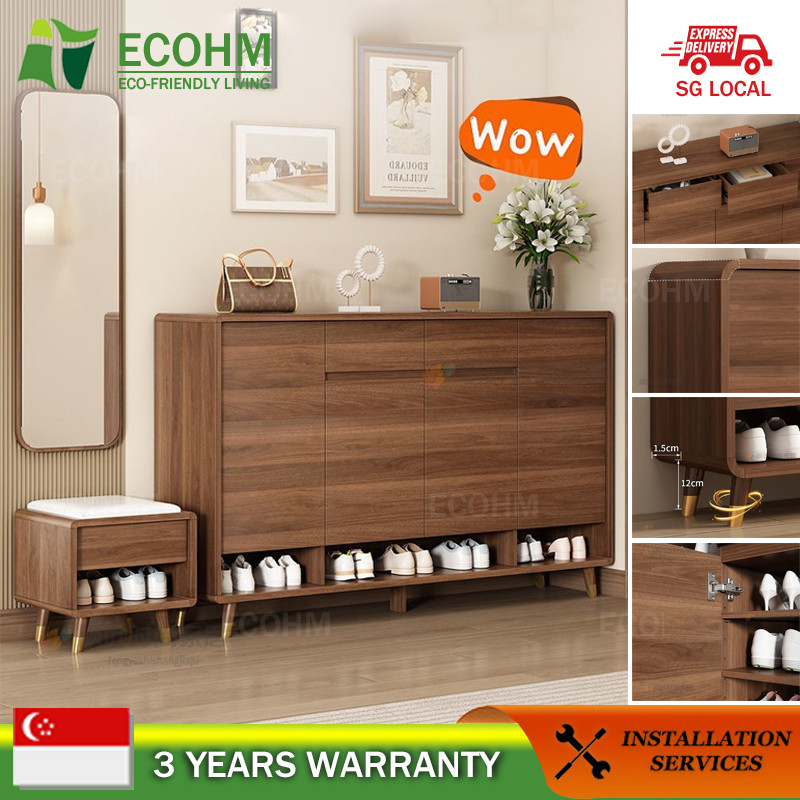 ECOHM Shoe Cabinet Stool Solid Wood Shoe Rack Cabinet Large Capacity ...