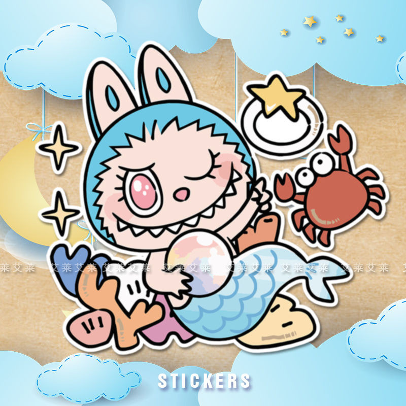 Cute Cartoon LABUBU Car Sticker Bubble Mart Electric Motorcycle Scratch ...