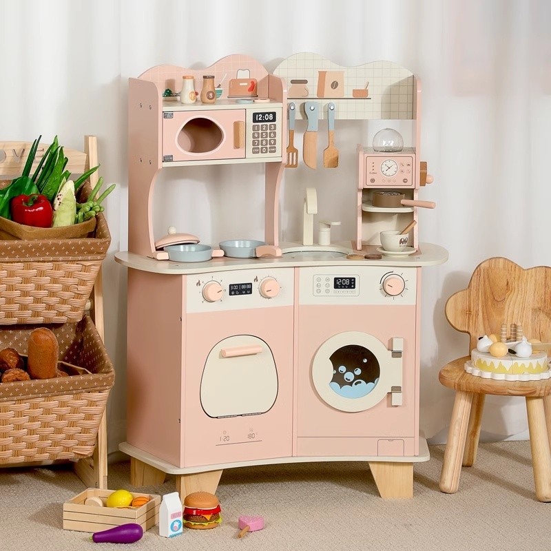 Toys Childrens Simulated Wooden Pink Kitchen Toy Wooden Kitchen ...