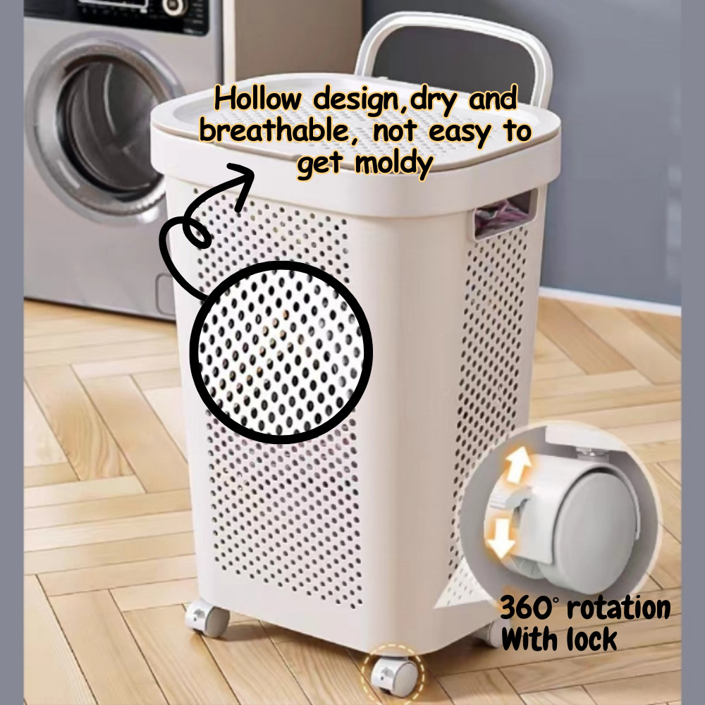 Clothes Storage Basket Plastic Laundry Basket with Lid Large Capacity ...