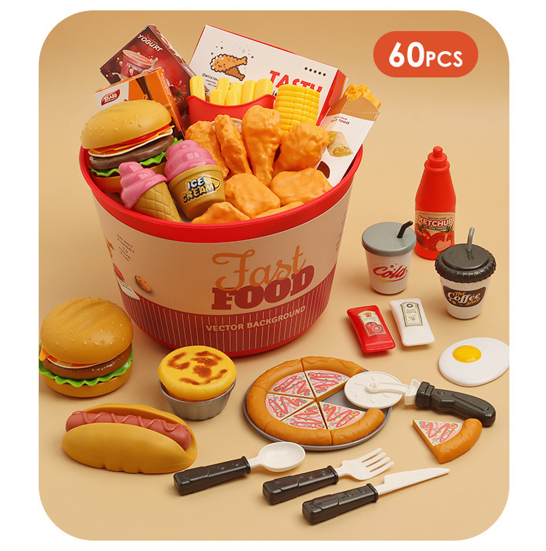 Pretend Play Toy Kids Food Burger Cart Fast Food Playset Toy Storage ...