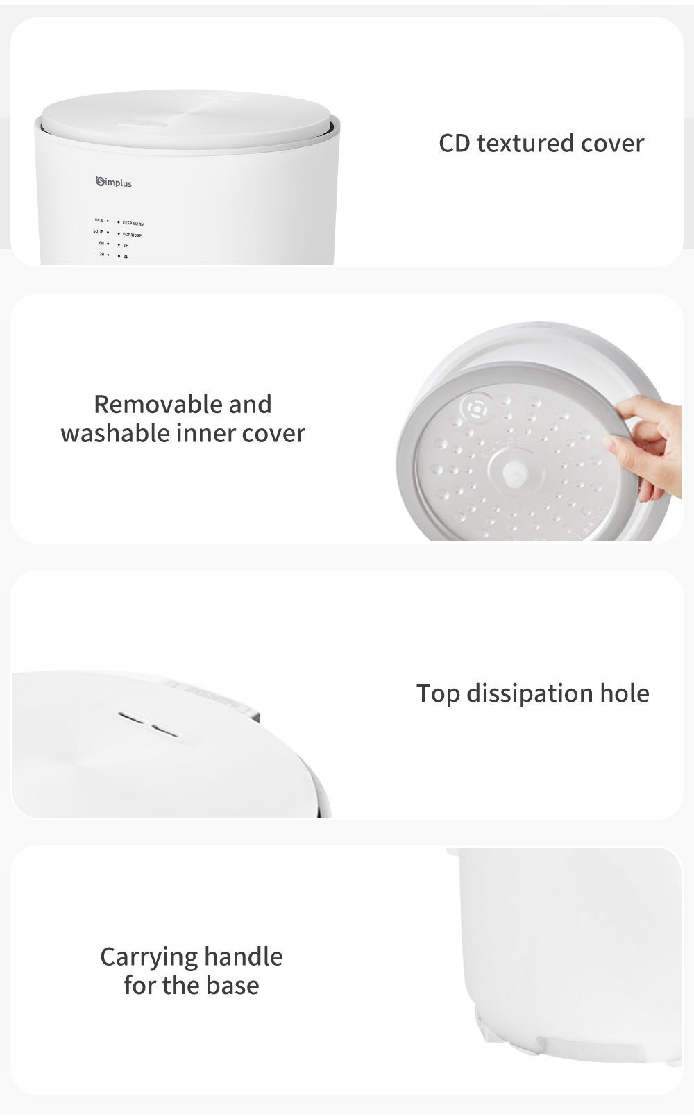 Simplus 2L Mini Rice Cooker For 2-4 People Use 24H Keep Warm 4 Cooking ...