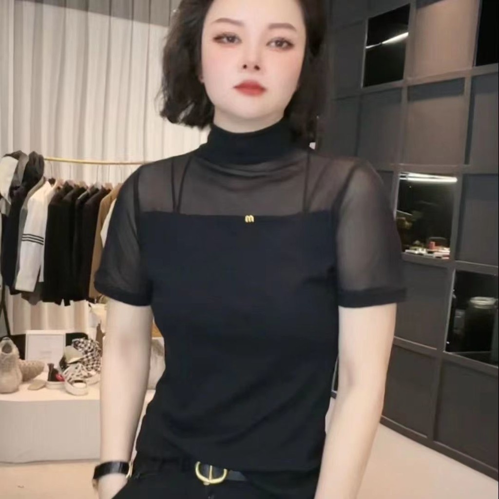 Bigsize 82kg 2024 Summer Mesh Sexy Chiffon Women Short Sleeve Shirt ...