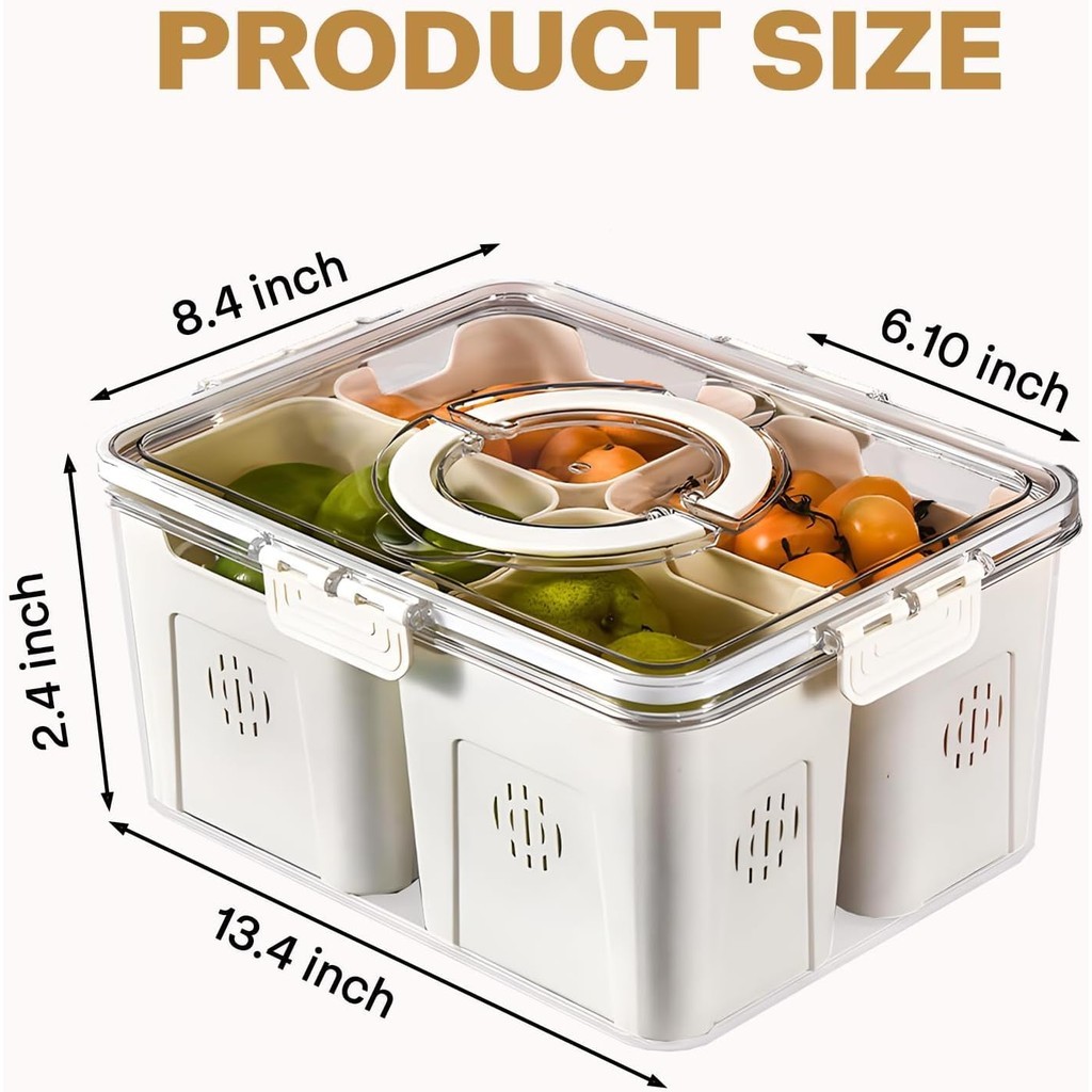 4Grids Food Divided Serving Tray with Lids Portable Fruits Nuts Candy ...