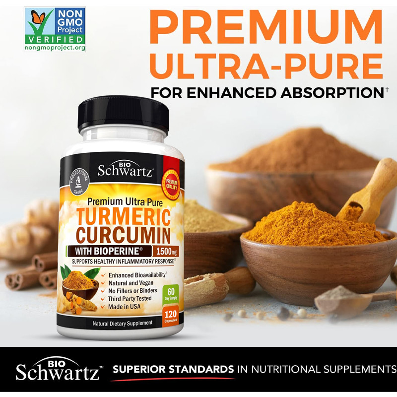Curcumin with Black Pepper Extract 1500 mg - Highly Absorbed, Ultra ...
