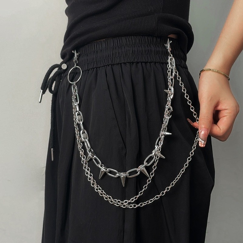Punk Spike Rivet Layered Metal Chain Keychains for Men Women Pants ...