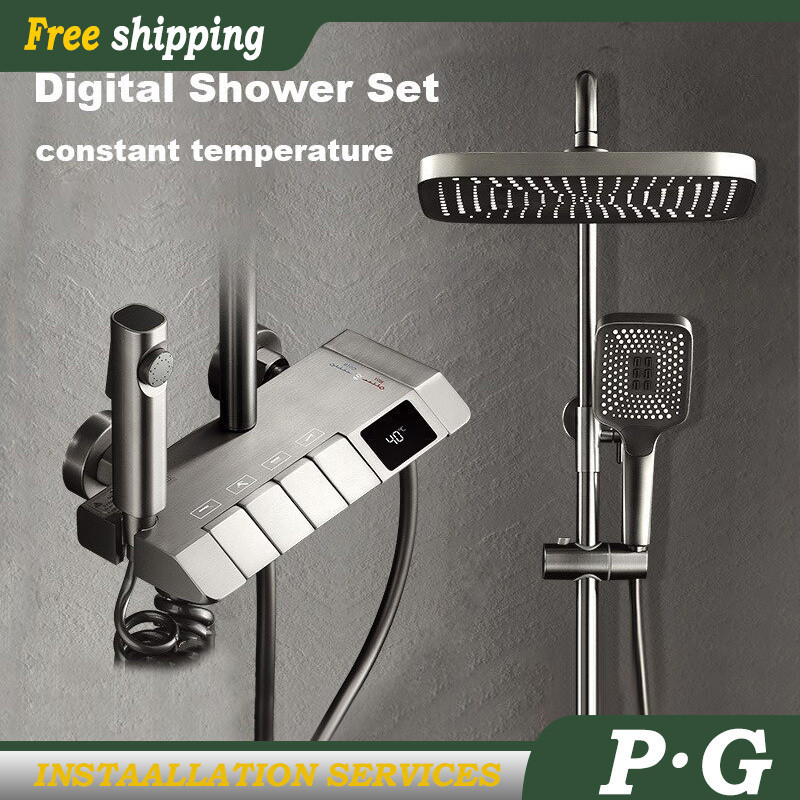 Shower Set Grey Black Piano Digital Display Set Intelligent Brass ...
