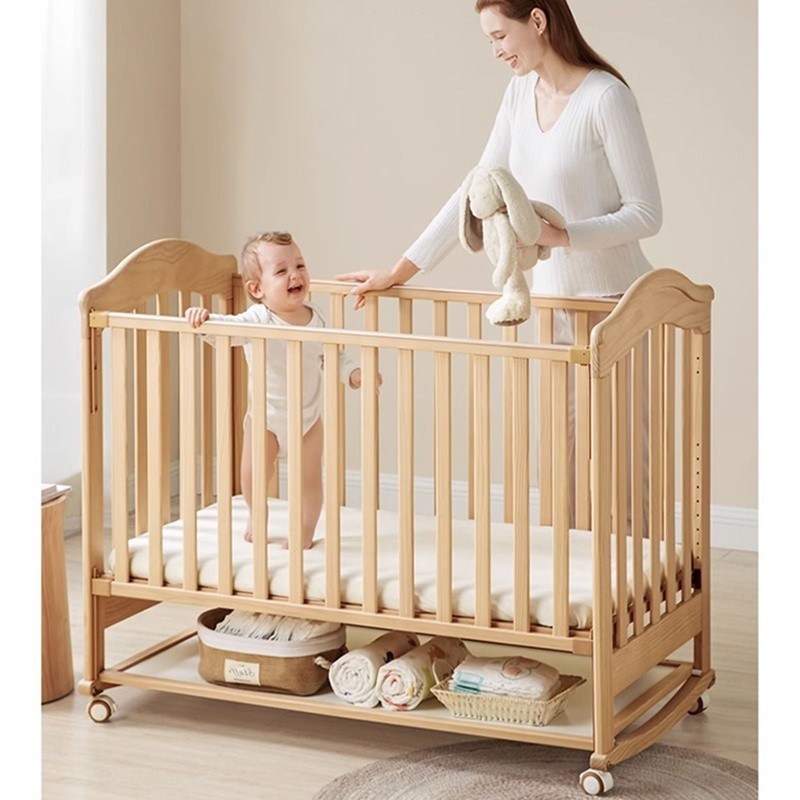 Baby Cot Solid Wood Splicing Baby Bed Multi Functional Baby Crib Mobile ...