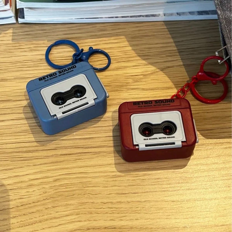 Mini Retro Key Chain Cute Tape Recorder Shape Keyrings Creative Music ...