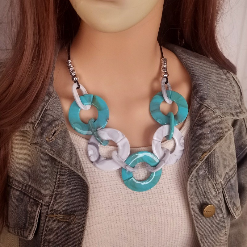 Boho Acrylic Round Pendant Chain Collar Geometric Statement Ethnic ...