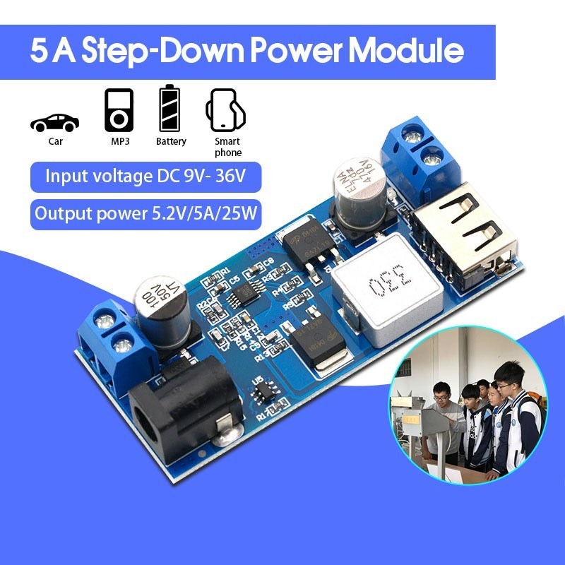 24V/12V To 5V 5A DC-DC Step Down Power Supply Buck Converter USB Mobile Phone Charging Module HW ...