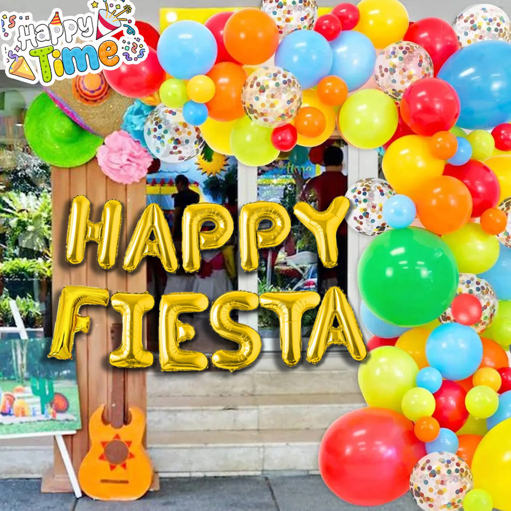 Happy Fiesta Party Celebration Decoration Banner Colorful Balloon ...