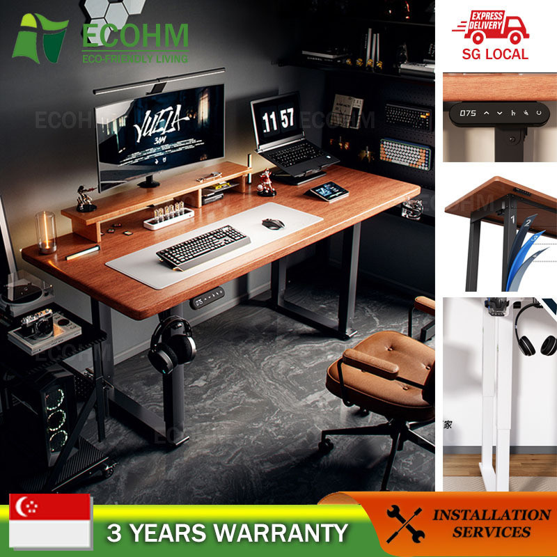 ECOHM Height Adjustable Table Electric Lifting Computer Desk Solid Wood ...