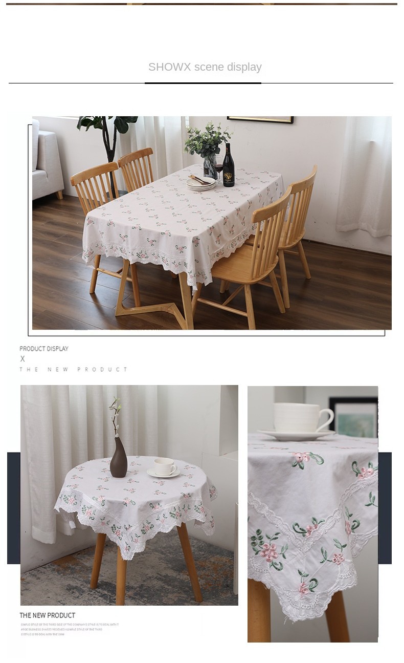White Tablecloth Cotton Alas Meja Makan 4 6 8 Kerusi Embroidery Coffee ...