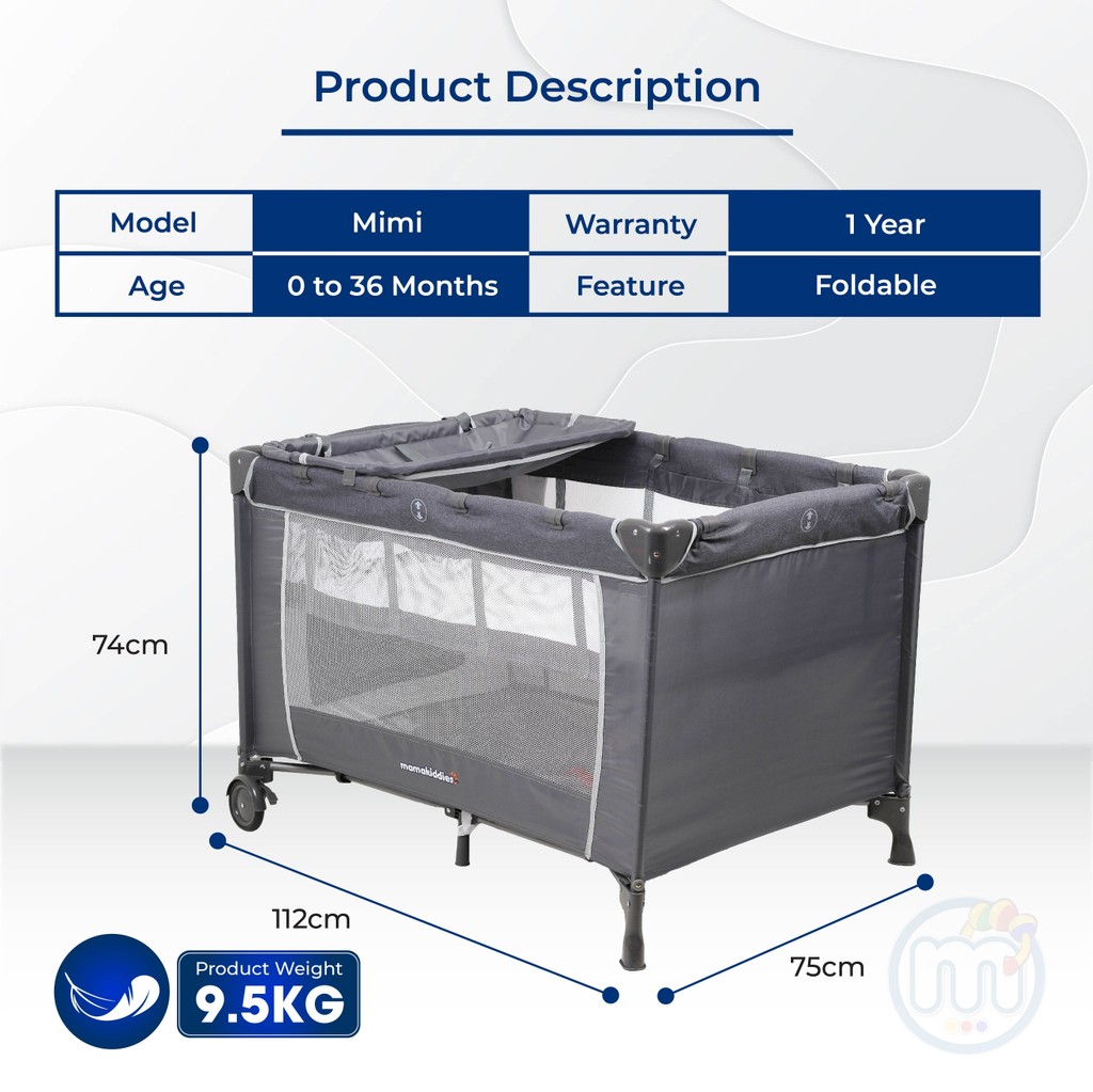 Mamakiddies Baby Cot 2-Level Travel Cot Bedside Sleeper Portable ...