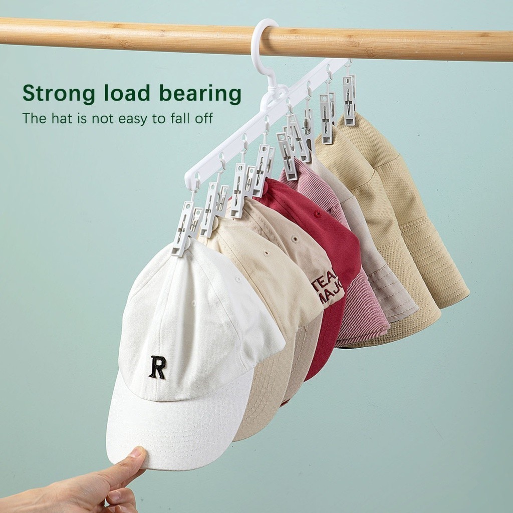 8 Clips Hat Rack Clothes Dryer Hanger No-Slant Foldable Clothing Pegs ...