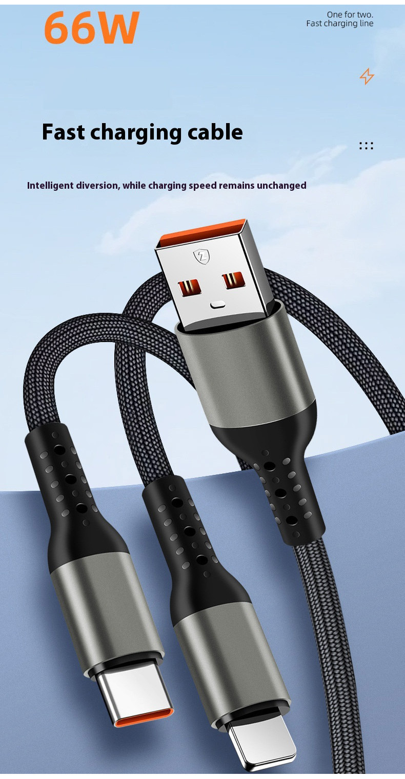 2 In 1 Super Fast Charging Cable 100W Dual Head Flash Charging Data ...