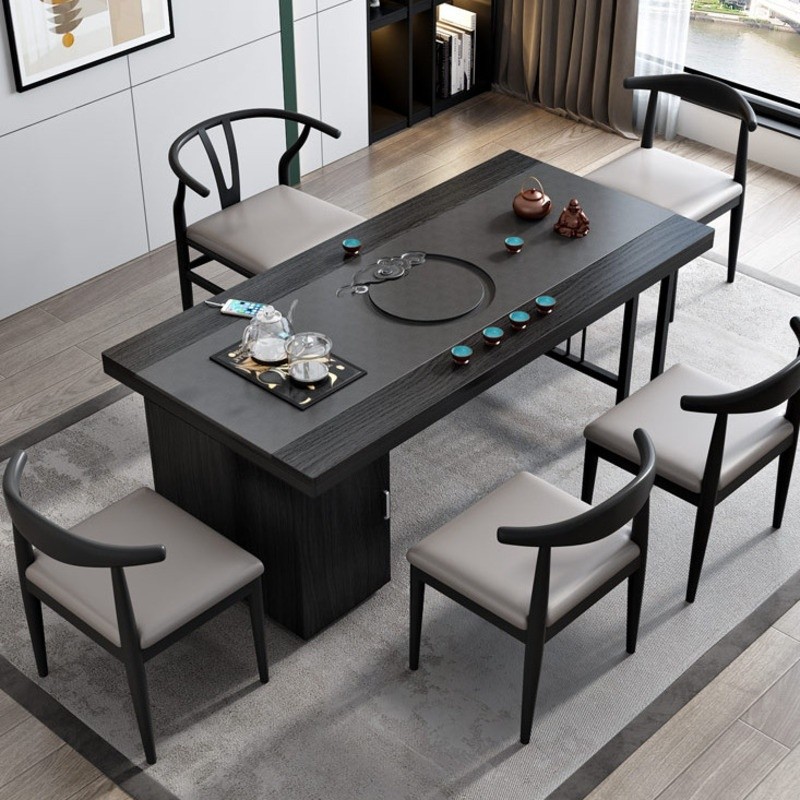 New Chinese Style Tea Table And Chair Combination, Black Gold Stone ...