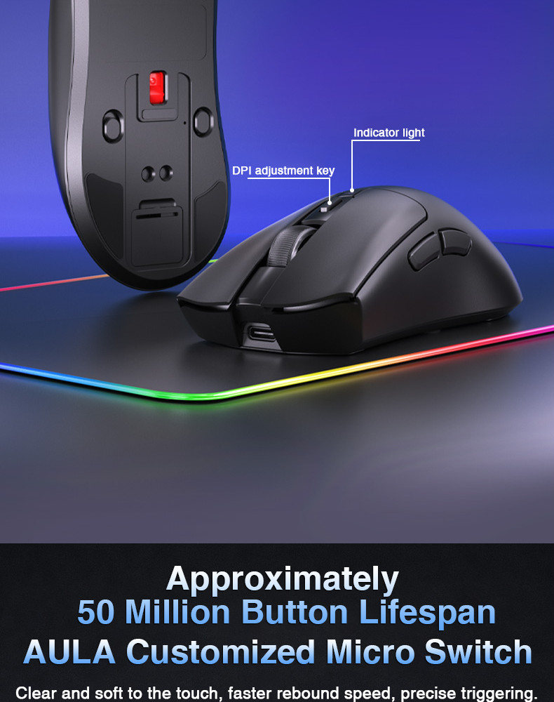 AULA SC380 Gaming Mouse Tri-mode 2.4G/Bluetooth/Type-C PAW3311 Magnetic ...