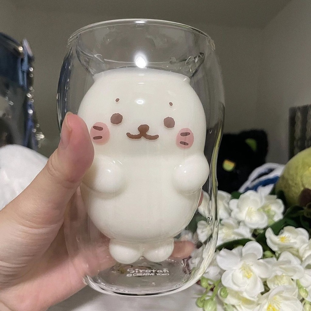 Ins Japanese Seal Double-layer Glass Sirotan Cute Little Seal Otter ...