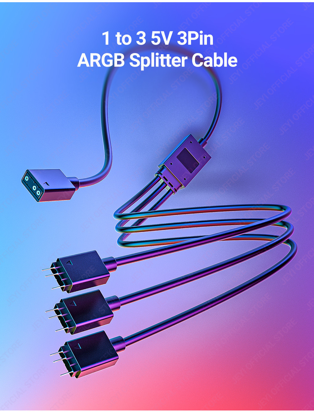 JEYI 1 to 3 ARGB Splitter Cable, 5V 3Pin Addressable RGB Extension ...