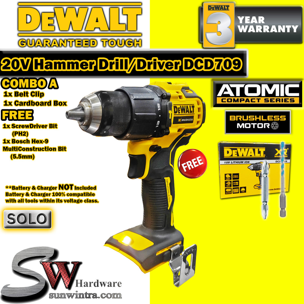 DeWalt ATOMICTM 20V MAX* 13mm Cordless Impact Drill Driver Hammer Drill ...
