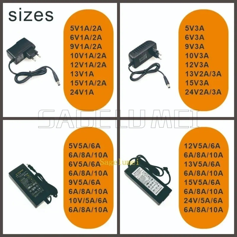AC 110V - 220V DC 5V 12V 24V Power Supply Adapter 1A 2A 3A 5A 6A 8A 10A 5 12 24 V Volt ...