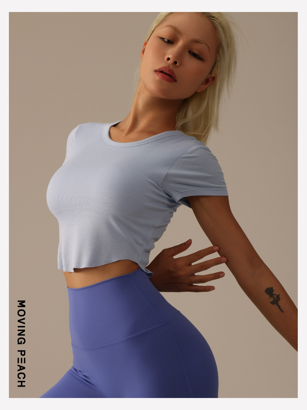 MOVING PEACH Women Sports Yoga T-shirts Skinny Dri-fit Fitness Top with ...