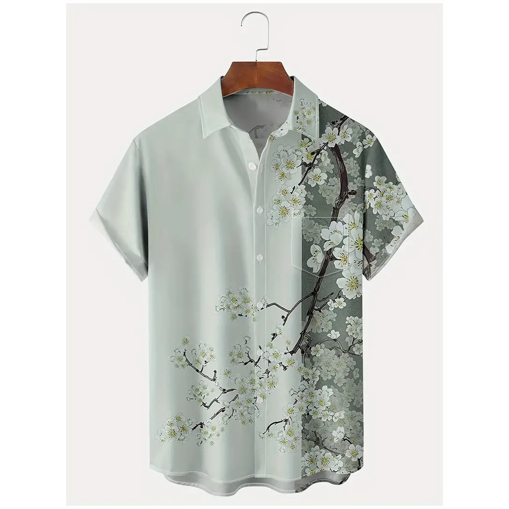 Large Collar Men's Hawaiian Floral Pattern Button Up Shirt Slim Fit ...