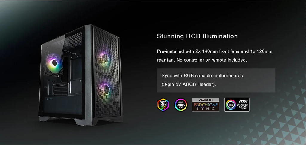 Tecware NEO M2 OMNI TG ARGB MATX PC Case Chassis Gaming Casing ( Black ...