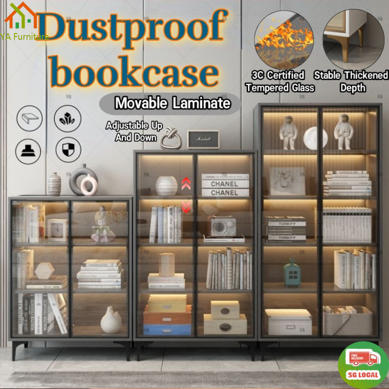 YA Book Boohelf Bookcase Cabinet With Dust-Proof Glass Door Light ...