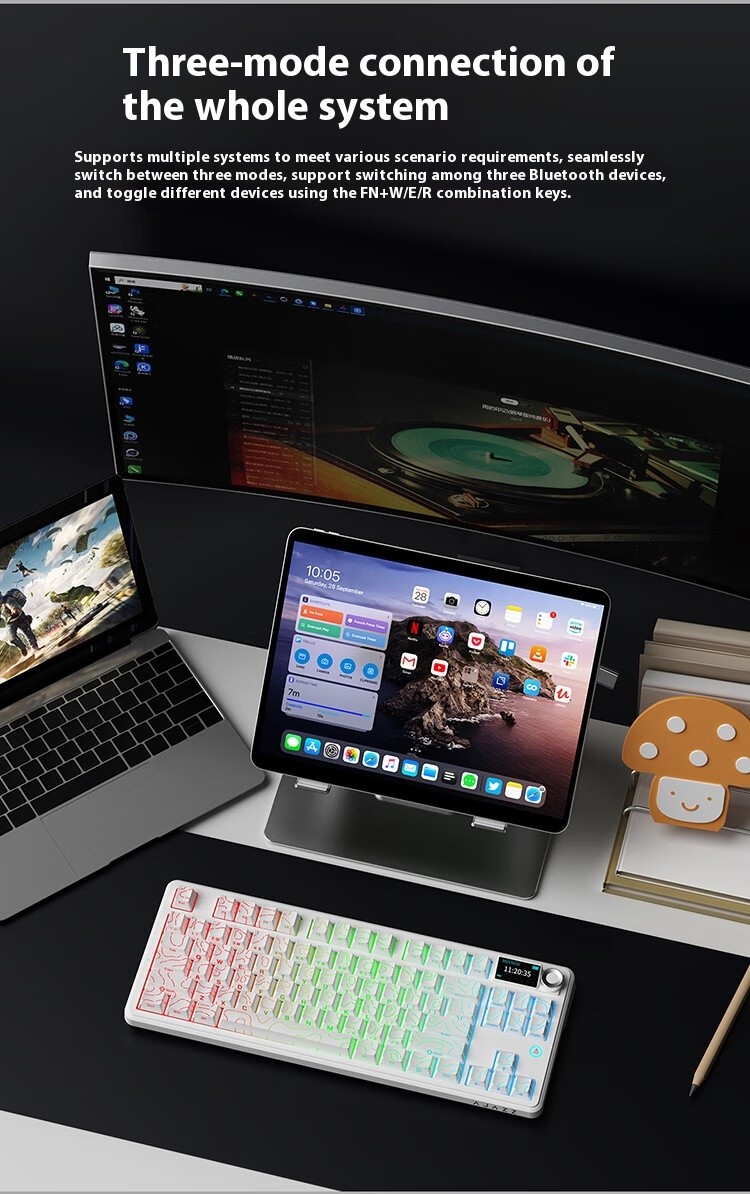 AJAZZ MK87 Gaming Wireless Bluetooth Tri-mode Keyboard Full Key Hot ...