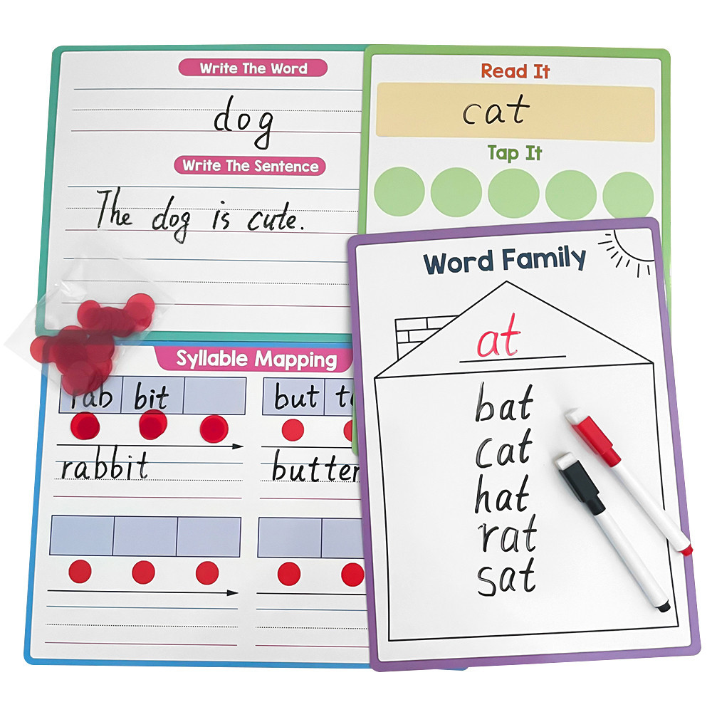 4Pcs CVC Phonics Whiteboard for Kids Children Kindergarten Dry Erase ...