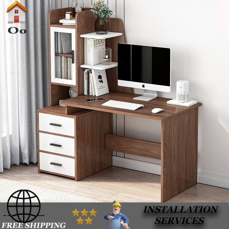 GAA Computer Table Desk Bookcase Integrated Desk with Bookshelf ...