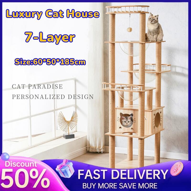 7-Level Large 185CM Cat Tree Pet Cat Tree Condo Tower House Condo ...