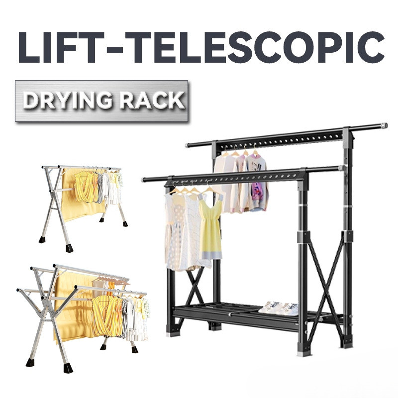 Laundry Foldable Clothes Telescopic Cloth Hanger System Drying Quilt Rack | Shopee Singapore