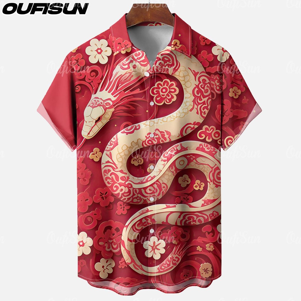 2025 Year of the Snake Shirt Men's New Year Snake Print Men's Tops ...