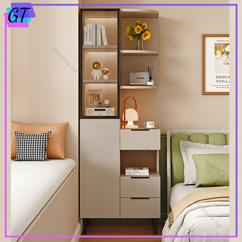 Bedside Table Bookshelf Integrated Solid Wood Bedside Storage Rack ...