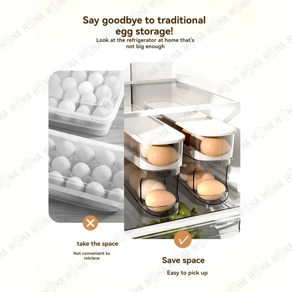 【Full Transparent】2 Layer Roll Egg Storage 2 Tier Egg Rack Tray ...
