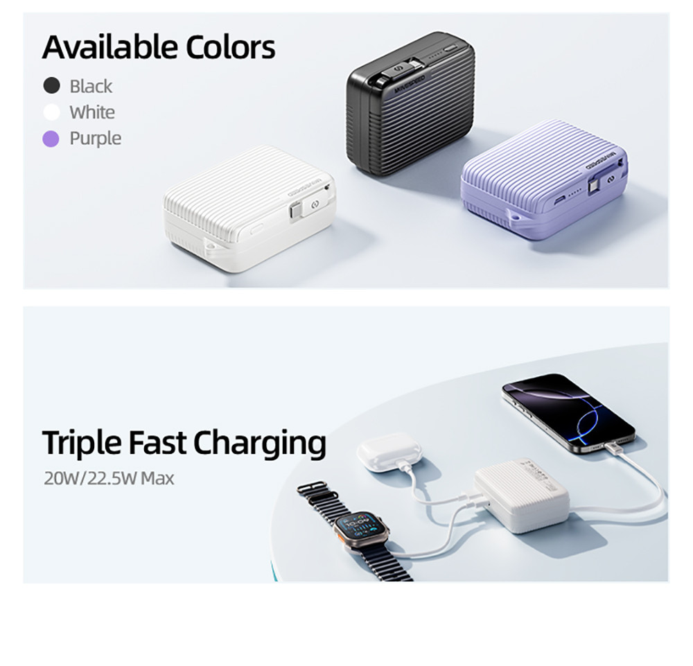 MOVESPEED 10000mAh Mini Suitcase Power Bank with Retractable USB-C ...