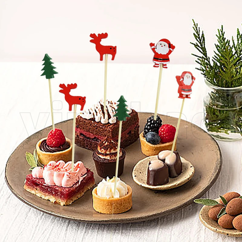 100Pcs Christmas Bamboo Food Picks Toothpicks Santa Dessert Buffet ...