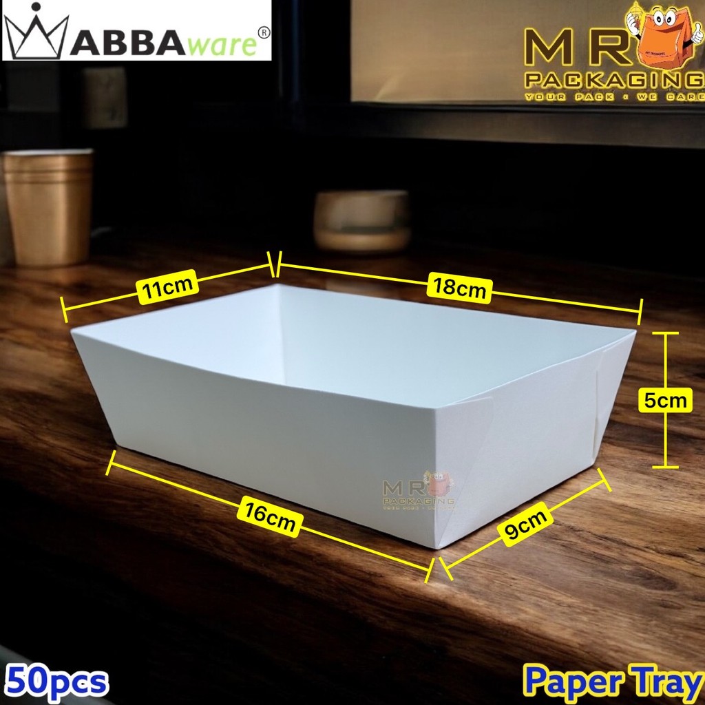 Paper Tray ( 50pcs± ) ABBAware Rakki Food Grade - Disposable Paper Tray ...