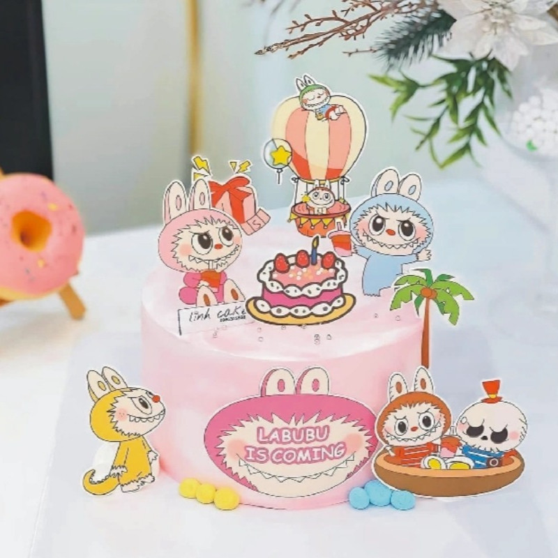 Labubu birthday cake decoration ornament cartoon cute children boys and ...
