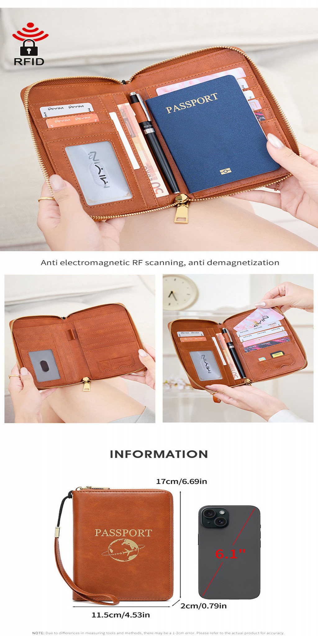 RFID Multi Card Slots Passport Holders Multi Functional Zipper Global ...